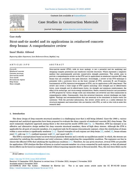 Strut And Tie Model And Its Applications In Reinforced Concrete Deep