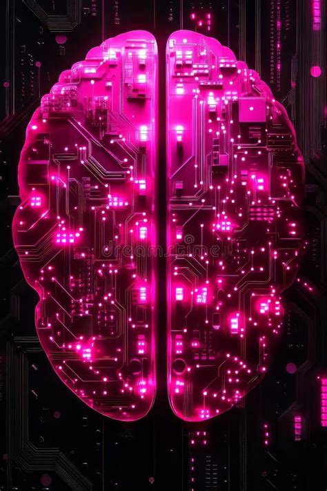Artificial Intelligence Concept Glowing Circuit Board Patterned Brain On Dark Background Stock
