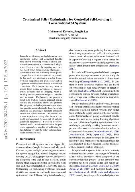Pdf Constrained Policy Optimization For Controlled Self Learning In Conversational Ai Systems
