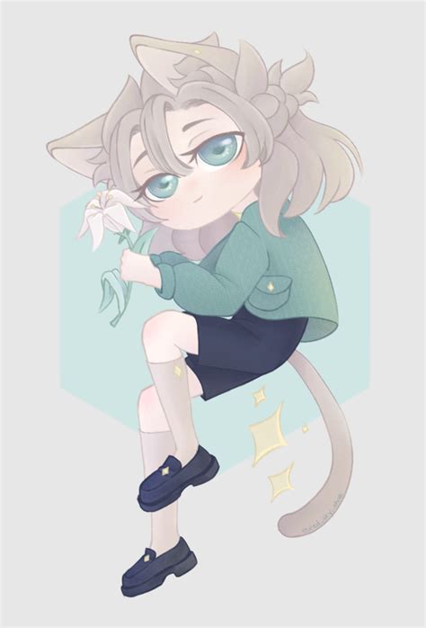 Иллюстрация Чиби Альбедо из Genshin Impact в стиле персонажи