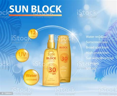 자외선 Uv 보호 광고 템플릿 태양 보호 화장품 제품 디자인 얼굴 및 바디 크림 및 오일 팜 비치 여름 배경 벡터 일러스트 레이