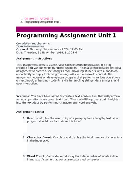 Programming Assignment Unit 1 Pdf Computer Program Programming
