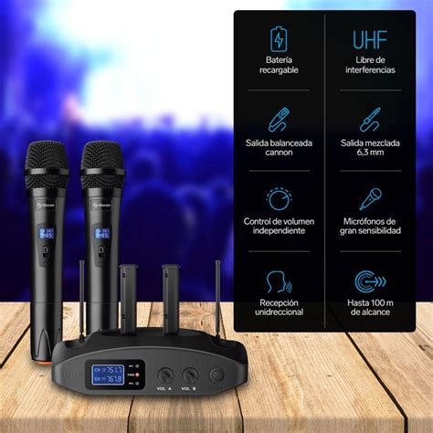 Set De 2 Micrófonos Profesionales Inalámbricos Uhf Steren Precio
