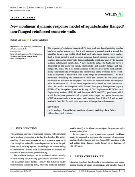 Pdf A Dynamic Response Model For Rc Shear Walls