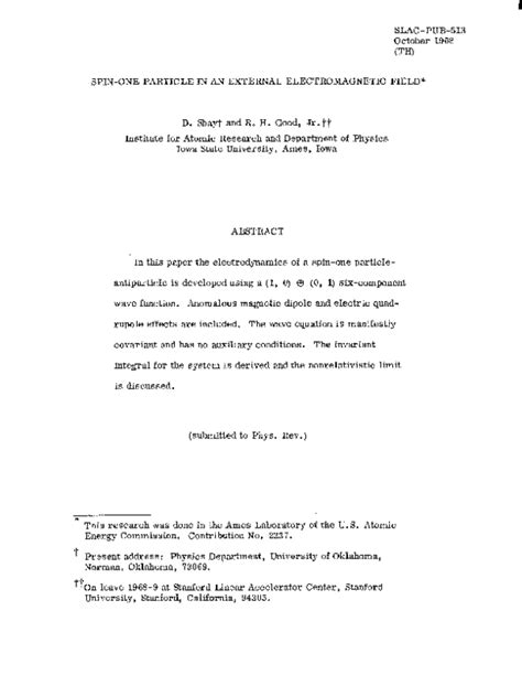 pdf spin one particle in an external electromagnetic field