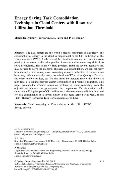 Pdf Energy Saving Task Consolidation Technique In Cloud Centers With