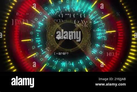 Circular Digital Interface With Glowing Symbols And Data Processing