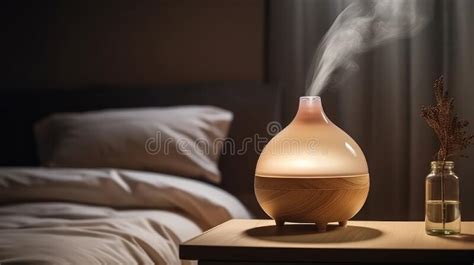 Aroma Oil Diffuser On Table Against In Minimalist Bedr Generative Ai Stock Illustration