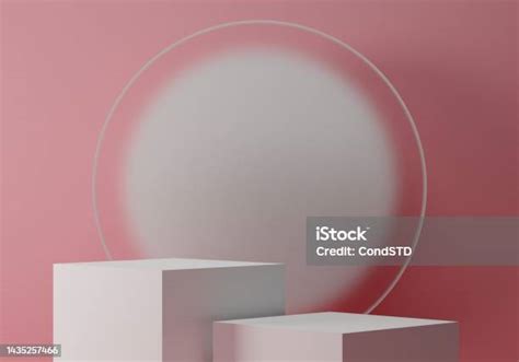 미용 제품 3d 렌더링을 위한 흰색 받침대 연단 모형이 있는 최소한의 분홍색 배경 0명에 대한 스톡 사진 및 기타 이미지 0