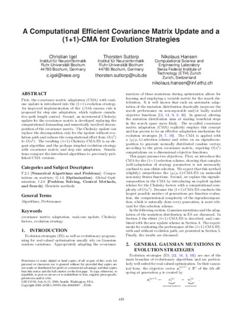 Pdf A Computational Efficient Covariance Matrix Update And A 11 Cma For Evolution Strategies