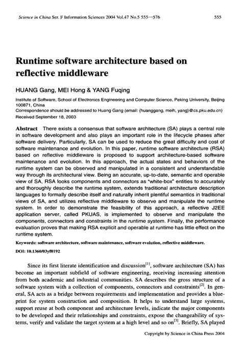 Pdf Runtime Software Architecture Based On Reflective Middleware