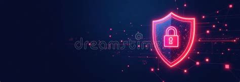 Digital Security Concept With Glowing Shield And Padlock Icon Stock
