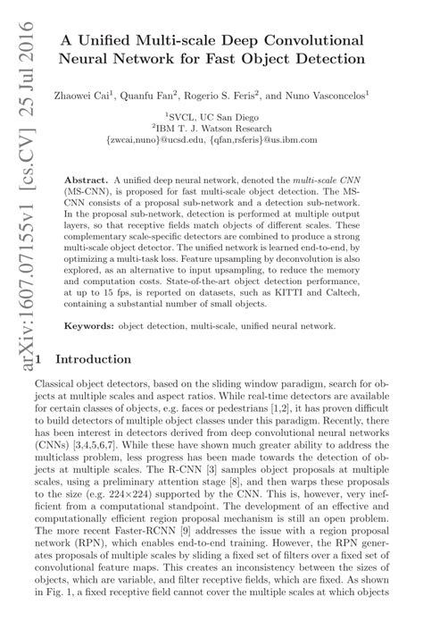 Pdf A Unified Multi Scale Deep Convolutional Neural Network For Fast