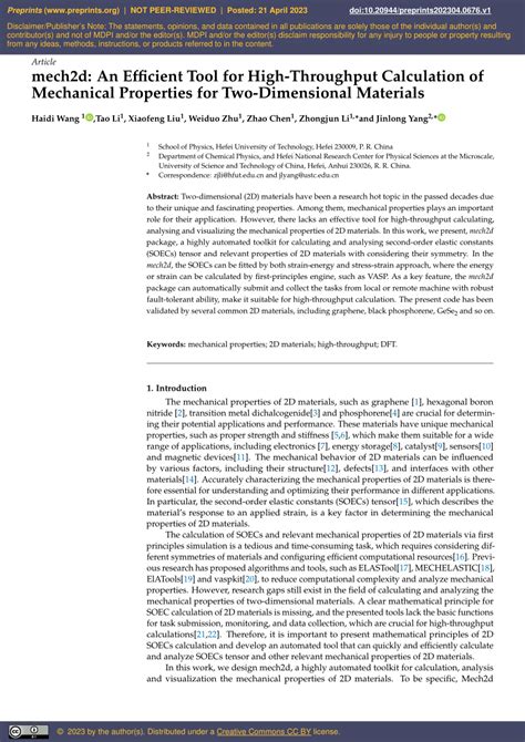 Pdf Mech2d An Efficient Tool For High Throughput Calculation Of