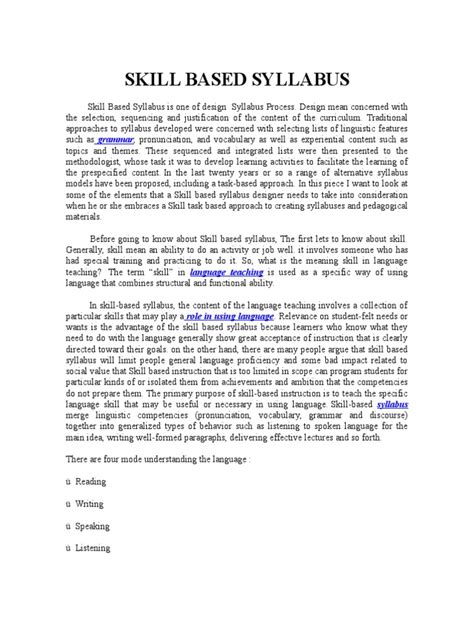 Skill Based Syllabus Pdf Stress Linguistics English Language