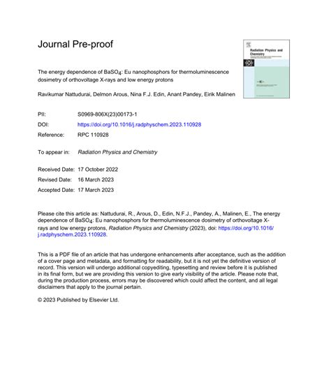Pdf The Energy Dependence Of Baso4 Eu Nanophosphors For