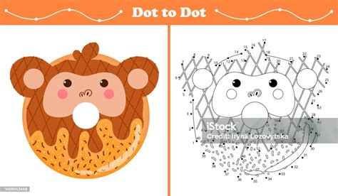 만화 스타일의 원숭이 모양의 달콤한 도넛을 가진 아이들을위한 도트 투 도트 퍼즐이있는 교육 색칠 공부 페이지 0명에 대한 스톡 벡터 아트 및 기타 이미지 Istock