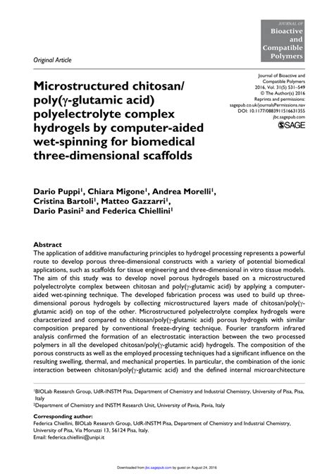 Download Pdf Microstructured Chitosan Poly Glutamic Acid Polyelectrolyte Complex Hydrogels