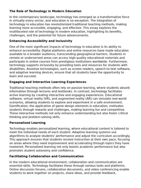The Role Of Technology In Modern Education Pdf Learning Human Communication