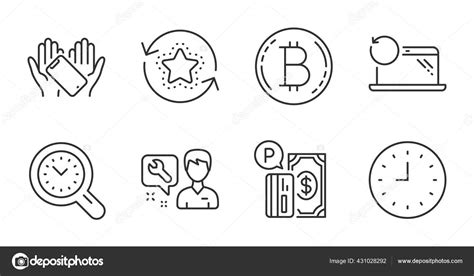 Parking Payment Repairman Time Management Line Icons Set Smartphone Holding Stock Vector By
