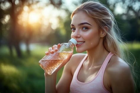 Sporty Girl Hydrating During Her Break In The Park Premium Ai