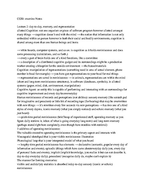 Cgsc 1001 Lecture Notes Cgsi Examine Notes Lecture 2 Day To Day Memory And Representation