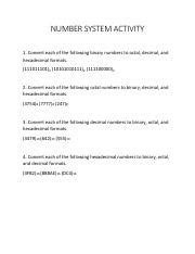 Lab Task NUMBER SYSTEM ACTIVITY Pdf NUMBER SYSTEM ACTIVITY Convert Each Of The