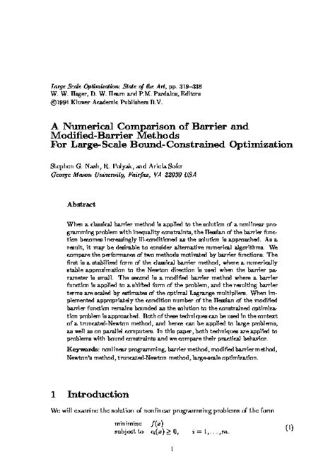Pdf A Numerical Comparison Of Barrier And Modified Barrier Methods For Large Scale Bound