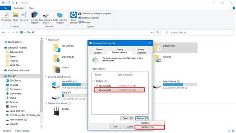 how to enable previous versions to recover files on windows 10