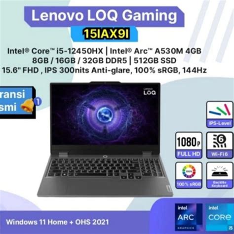 Jual Lenovo Loq Iax I Hid Intel Core I Hx Gb Gb Fhd Arc A M Win Ohs Kota
