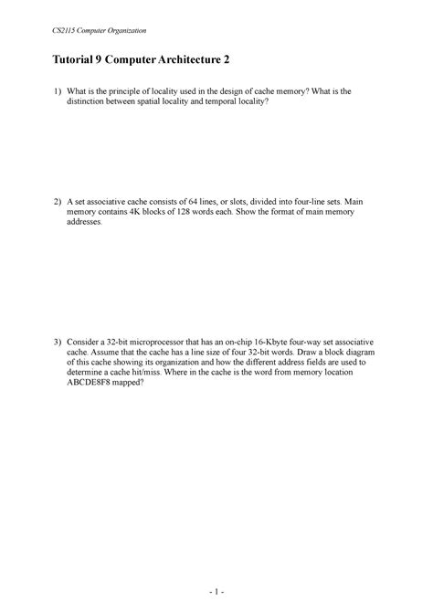 Cs 2115 Tutorial 9 Cs2115 Computer Organization Tutorial 9 Computer Architecture 2 1 What Is
