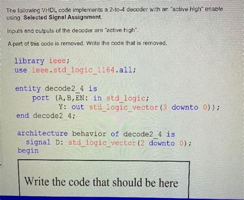 Solved The Following VHDL Code Implements A To Decoder Chegg