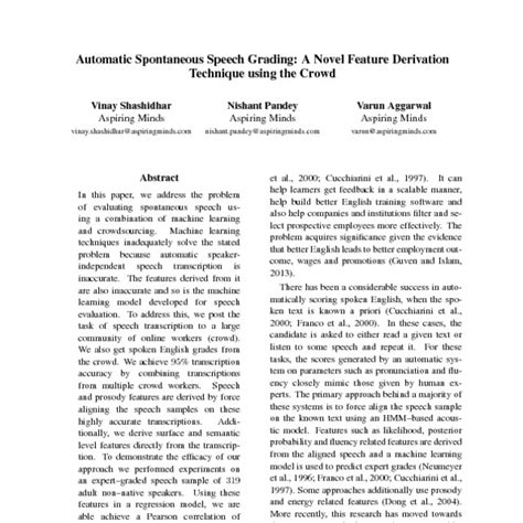 Automatic Spontaneous Speech Grading A Novel Feature Derivation Technique Using The Crowd Acl