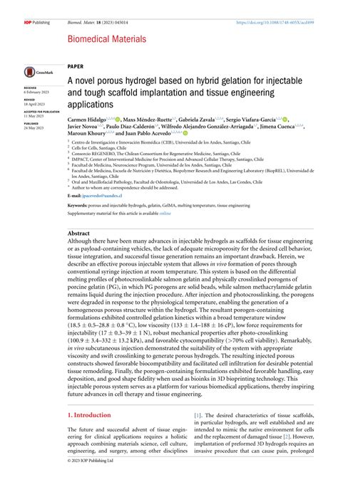 A Novel Porous Hydrogel Based On Hybrid Gelation For Injectable And