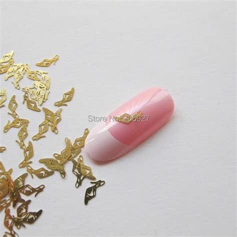 Ms84 골드 귀여운 하이힐 데코 네일 아트 금속 스티커 네일 아트 장식 비 접착 스티커 100 개nail Art