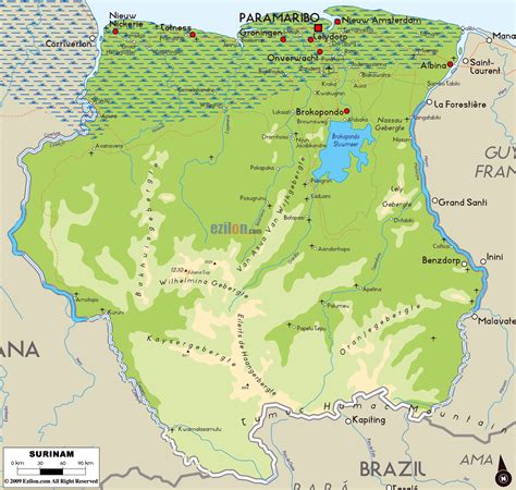 Grande Mapa Físico De Surinam Con Carreteras Ciudades Y Aeropuertos Surinam América Del Sur