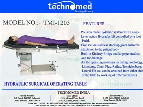 TECHNOMED Operation Theatre Table Catalog PPTX Technology Computing