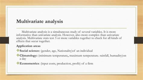 Application Of Univariate Bi Variate And Multivariate Analysis Pooja K