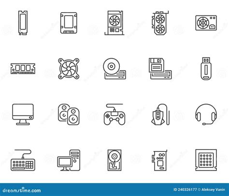 Computer Hardware Line Icons Set Stock Vector Illustration Of Memory Sign 240326177