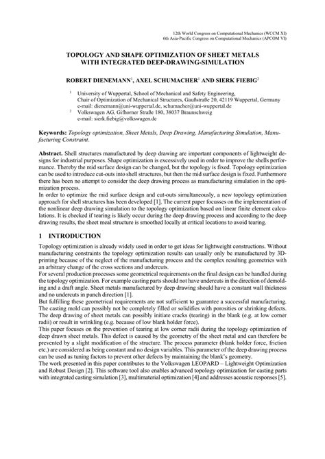 Pdf Topology And Shape Optimization Of Sheet Metals With Integrated