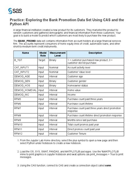Practice Exploring The Bank Promotion Data Set Using Cas And The Python Api Pdf Credit