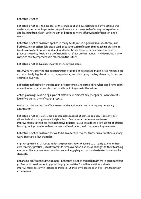 Reflective Practice Reflective Practice Reflective Practice Is The Process Of Thinking About