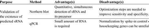 Comparison Of Methods For Srna Validation Download Table