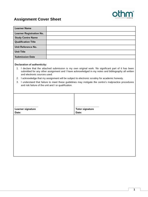 Assignment Cover Sheet Othm Pdf