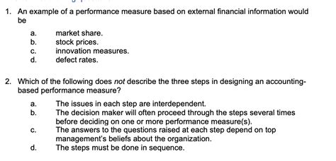 Solved An Example Of A Performance Measure Based On External