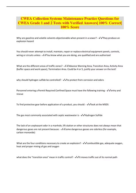 Cwea Collection Systems Maintenance Practice Questions For Cwea Grade 1 And 2 Tests With