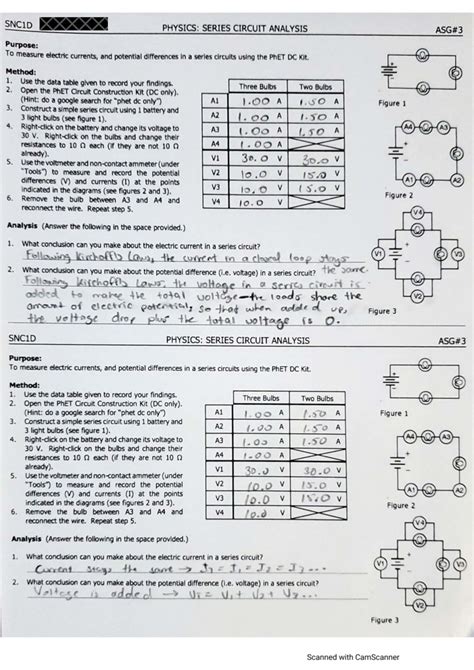 Science Series And Parallel Circuit Labs Kirchoffs Laws Worksheet Studocu