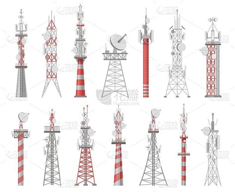无线基站。电信网络。移动和无线电波连接系统。通信卫星天线矢量集素材 花瓣网