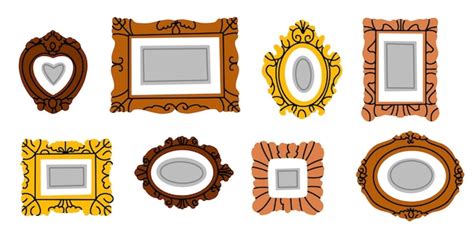 다양한 장식 프레임 또는 테두리 세트 다른 모양 사진 또는 거울 프레임 빈티지 프리미엄 벡터