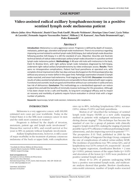 Pdf Video Assisted Radical Axillary Lymphadenectomy In A Positive Sentinel Lymph Node Melanoma